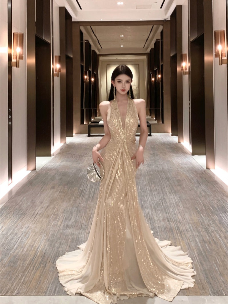 Mermaidcore Sparkly Halter Dress – Showstopping Party & Prom Gown