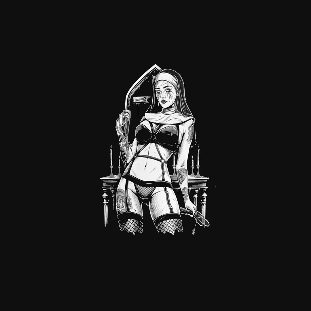 Sexy Nun Black Print T Shirt