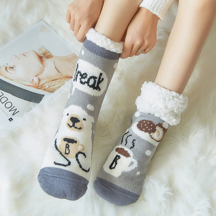 Womens Slipper Socks with Grippers | Free-lined Thick Cozy Cabin Socks ...