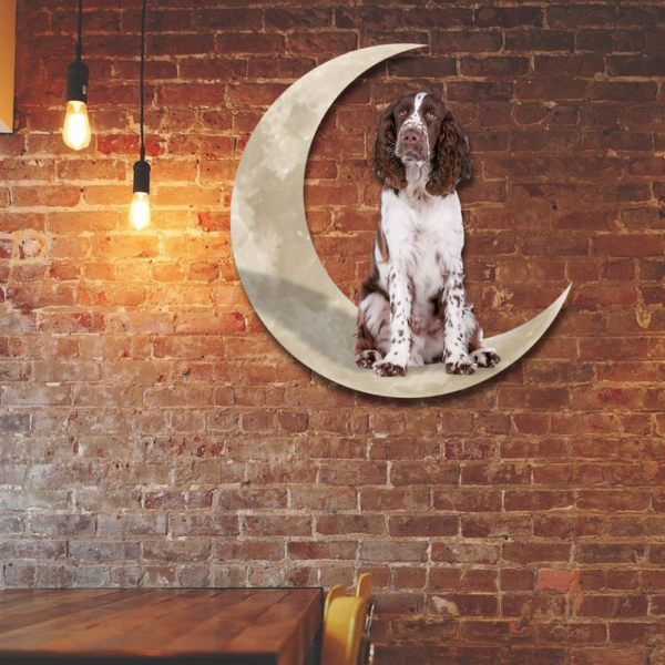 Springer Spaniel Dog And Moon Hanging Metal Sign