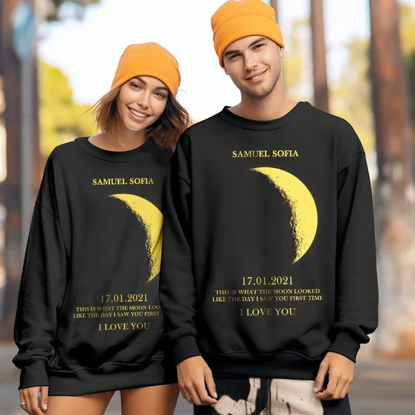 Custom Couple Art Sweatshirt/ REAL MOON PHASE - For Memory Gift
