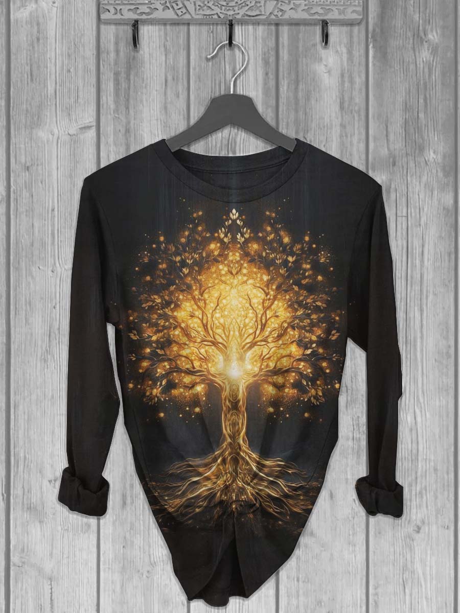 Unisex Underworld Tree Print Casual Round Neck Long Sleeve T-Shirt