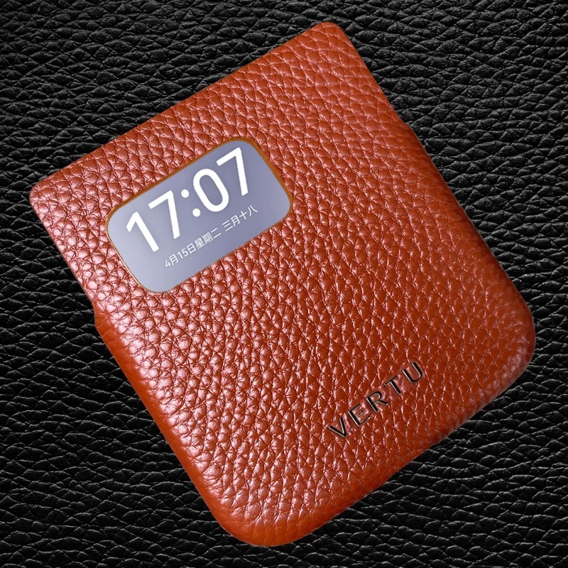 VERTU Quantumflip Brown Calf Leather Pocket Folded Phone Case