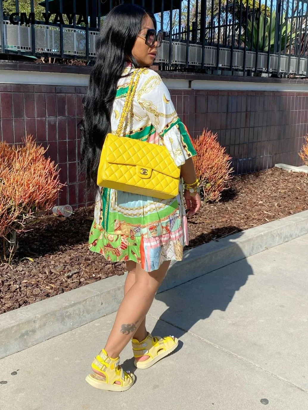 CM.YAYA Elegant Women Half Flare Sleeve Chain Paisley Loose A-line Dresses for 2022 Summer ...