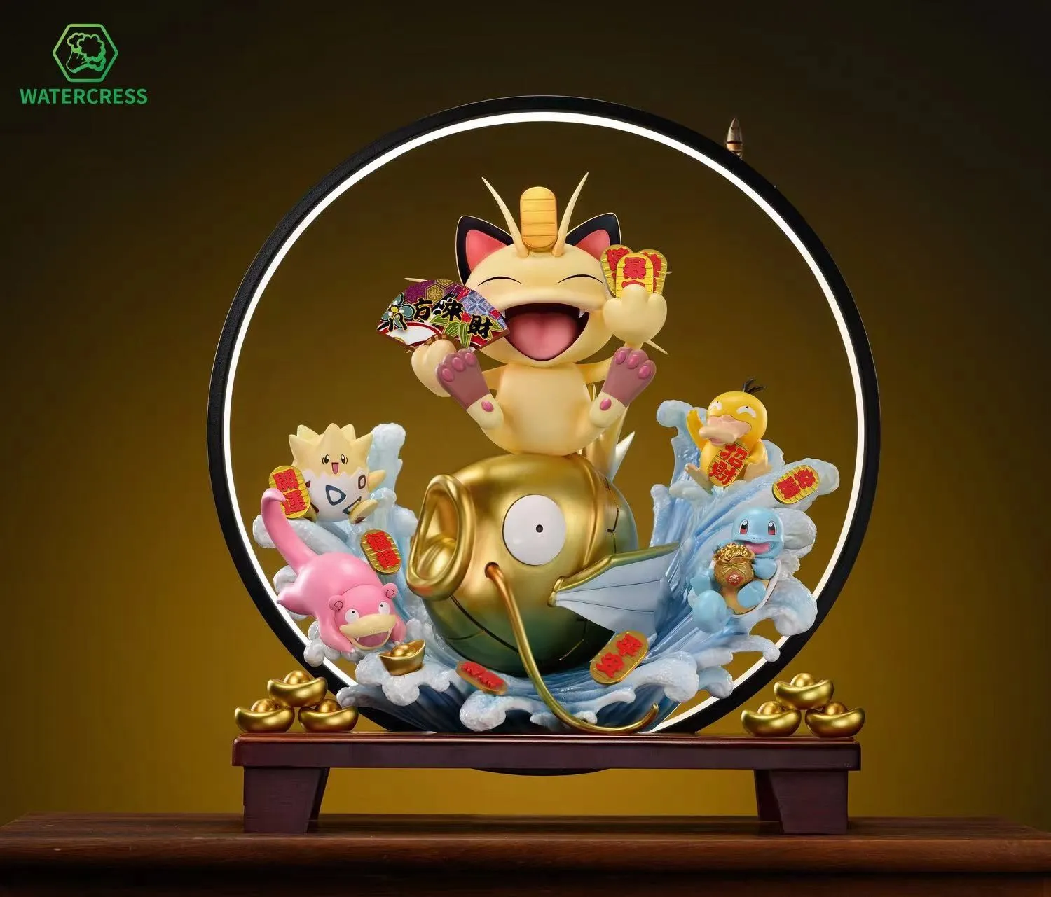 Water Type Lucky Meowth with LED - Pokemon Resin Statue - Watercress Studio