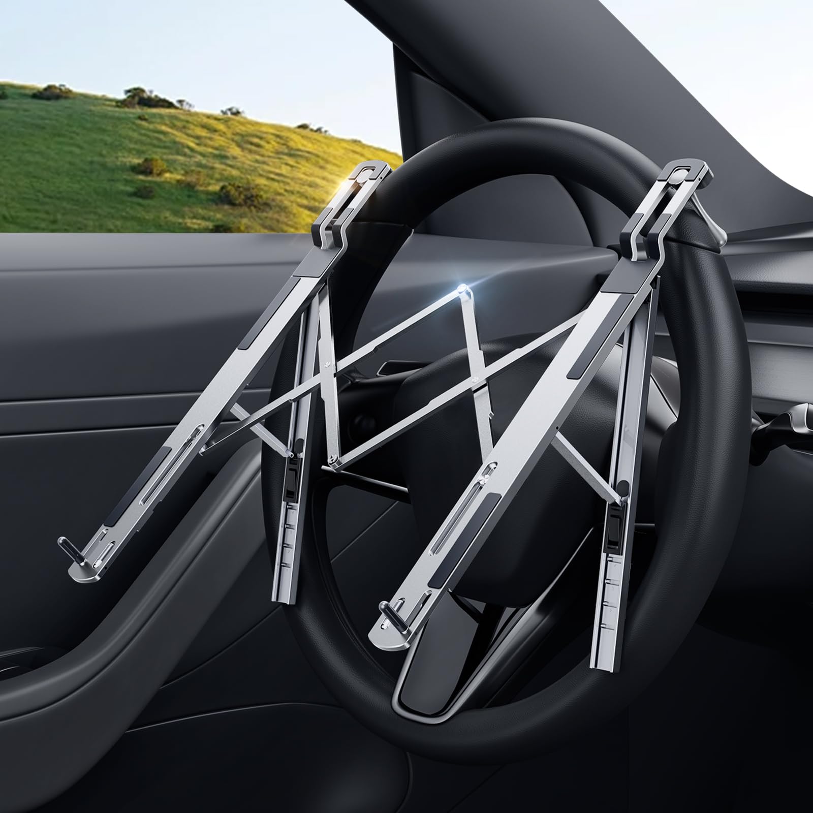 Car Steering Wheel Laptop Stand Car Office Aluminum Alloy Foldable ...