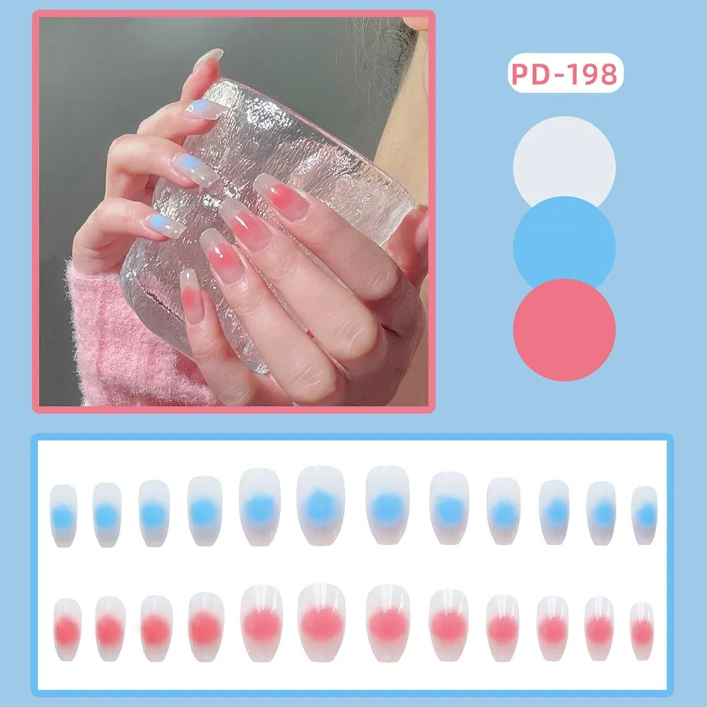 Churchf On Nails Korean Cute False Nails Blue Halos Staining Design ...