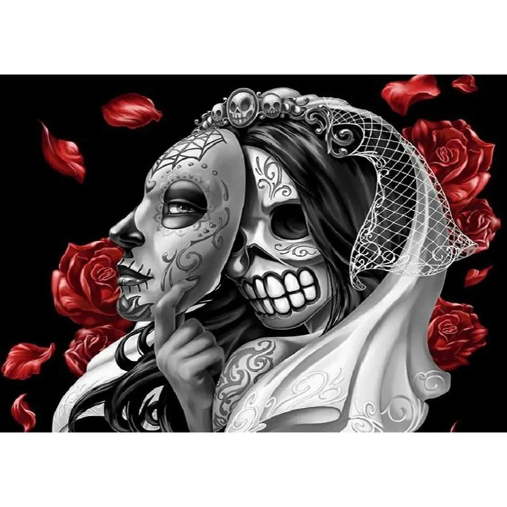 Mask Skeleton Woman 40*30cm(canvas) full square drill diamond painting