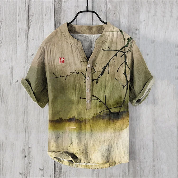 Japanese Ink Painting Of Branches Art Linen Blend