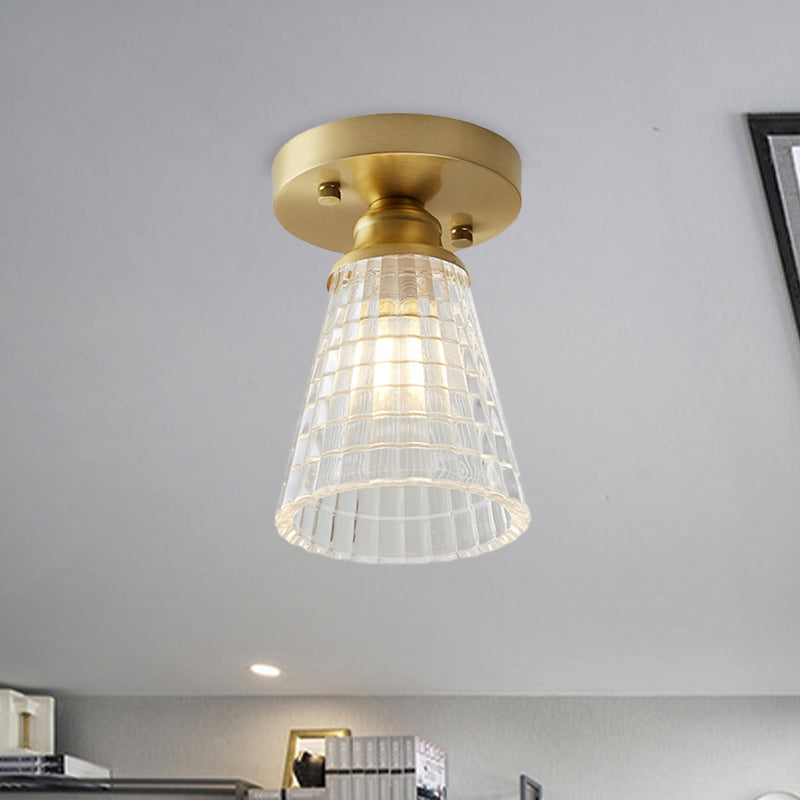 Industrial-Style Cone Glass Ceiling Light - Single Bulb Semi Flush ...