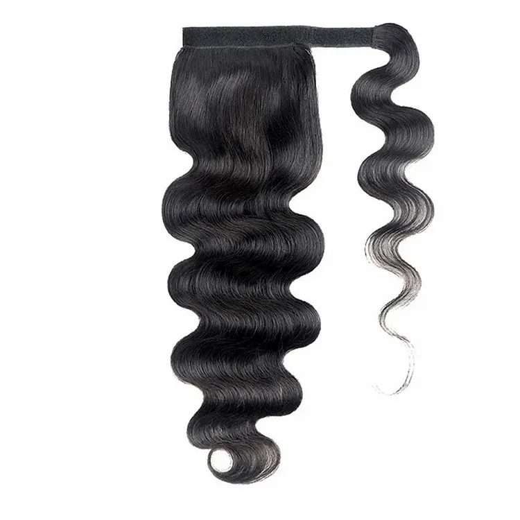 Body Wave Wrap-around Magic Velcro With Clip In Human Hair Ponytail ...