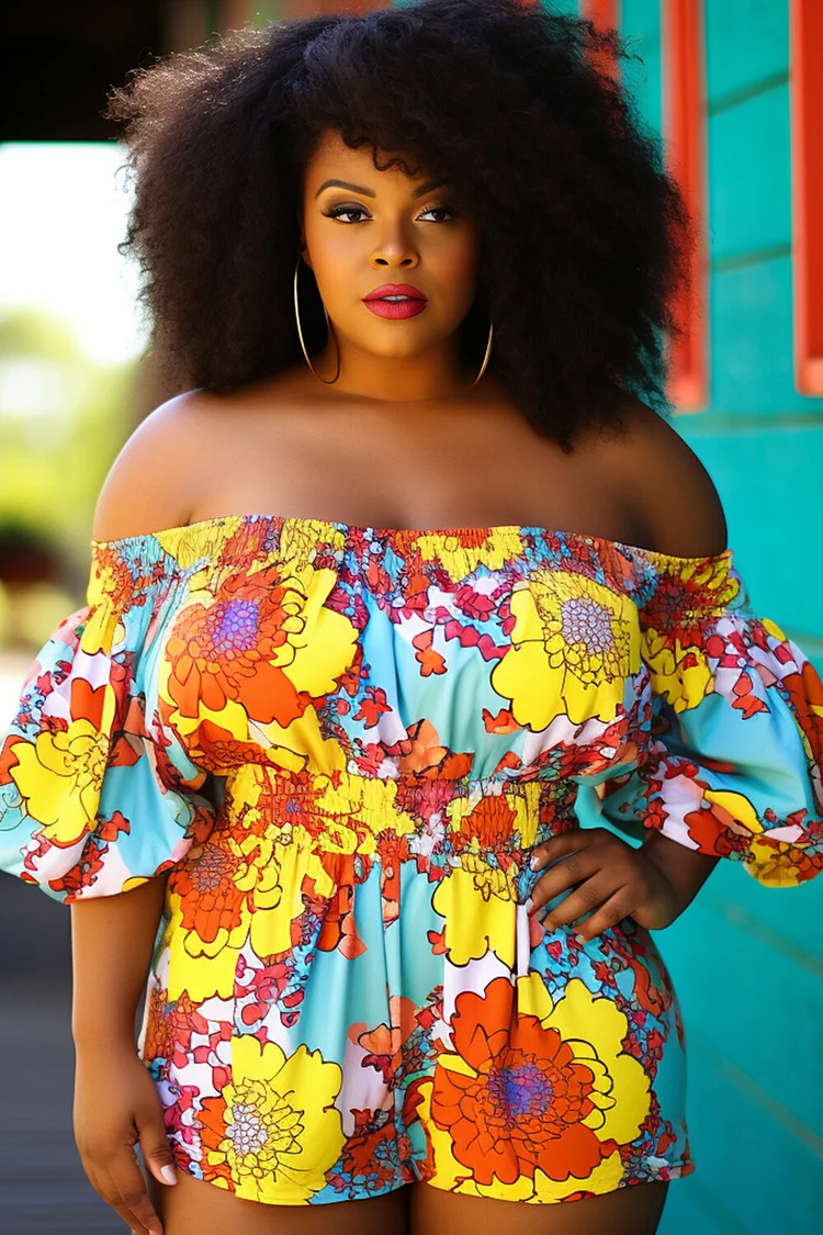 Xpluswear Design Plus Size Beach Multicolor Floral Off The Shoulder ...