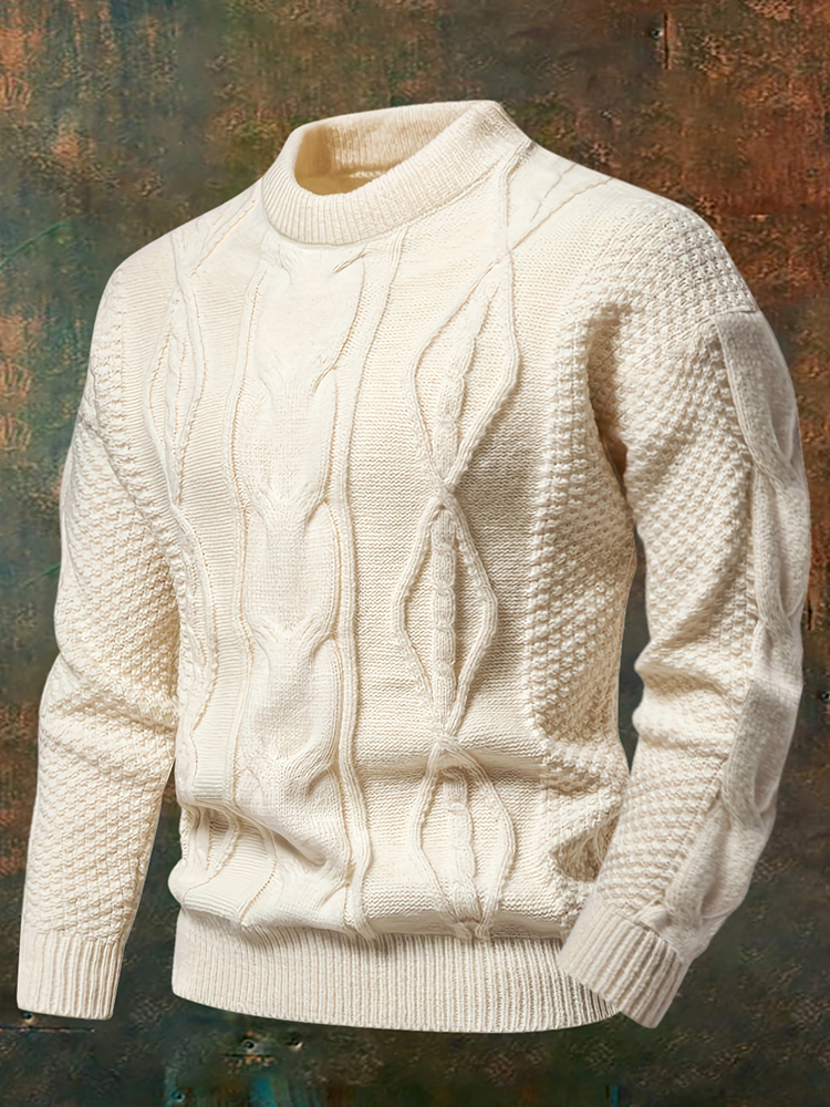 Funbibi Vintage Men's Knitted Jacquard Crew Neck Sweater