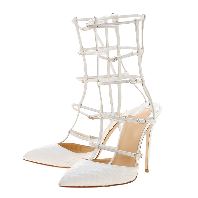 White Snake Skin Closed Toe Stiletto Heel Gladiator Sandals