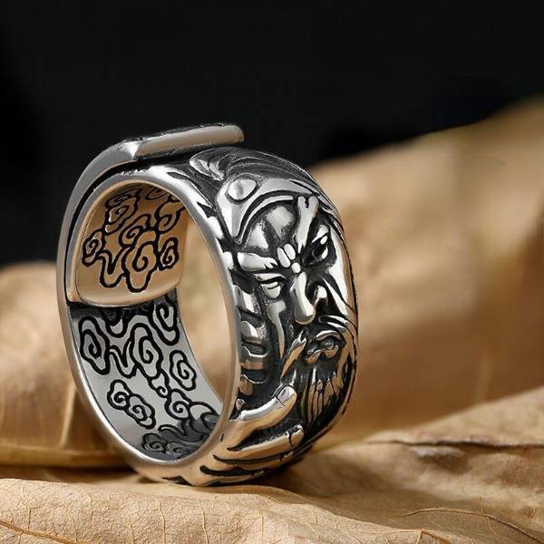 Sterling Silver God of Fortune Guan Gong Phase Ring