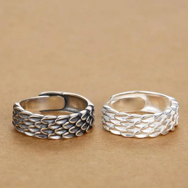 Sterling Silver Good Luck Dragon Scale Adjustable Ring