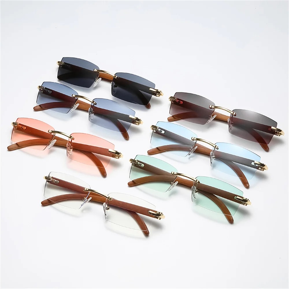 Rectangle Rimless Sunglasses For Women Men Gangster 90s Frameless ...