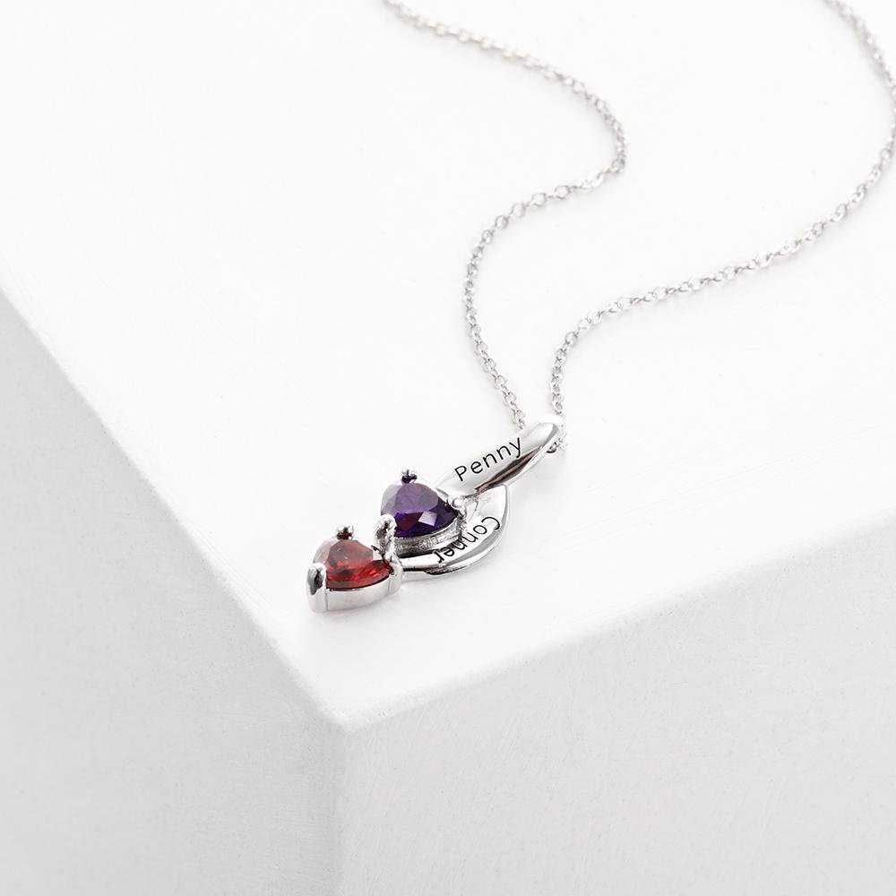 Love Necklace Personalized with 2 Birthstones Engraved Birthstone ...