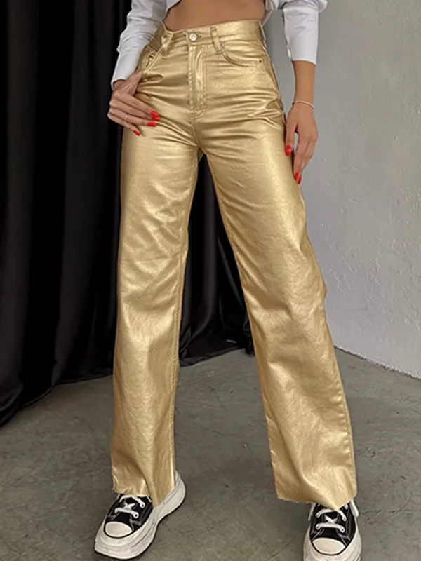 Effortlessly Stylish: Wide-Leg Solid Color Pants with Pockets