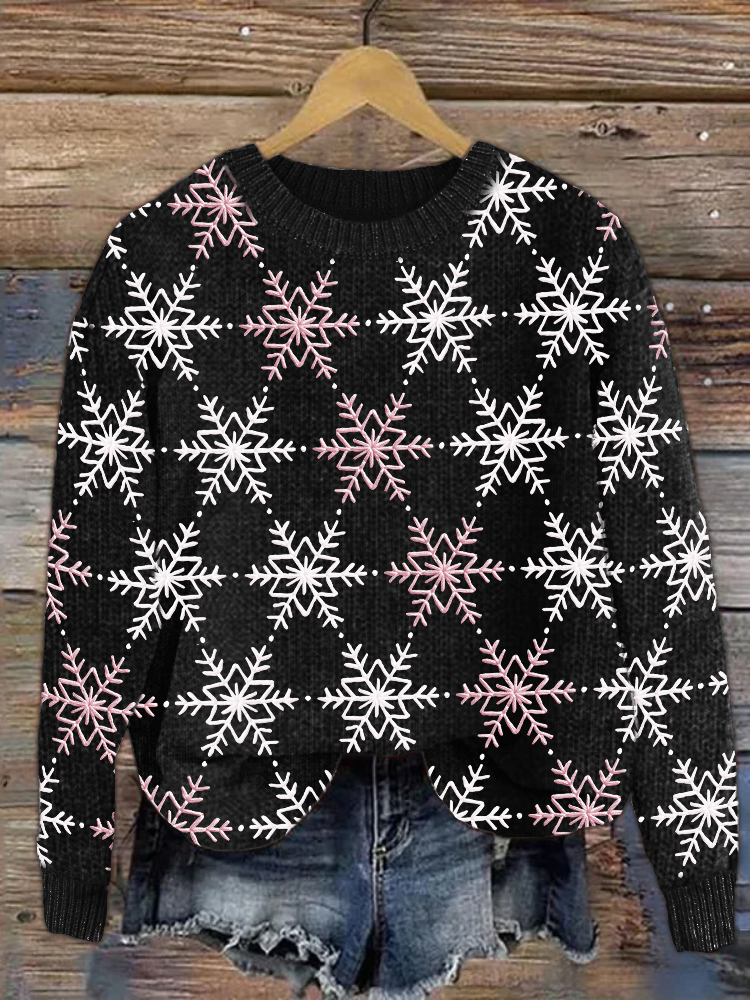 Snowflakes Embroidery Pattern Cozy Knit Sweater