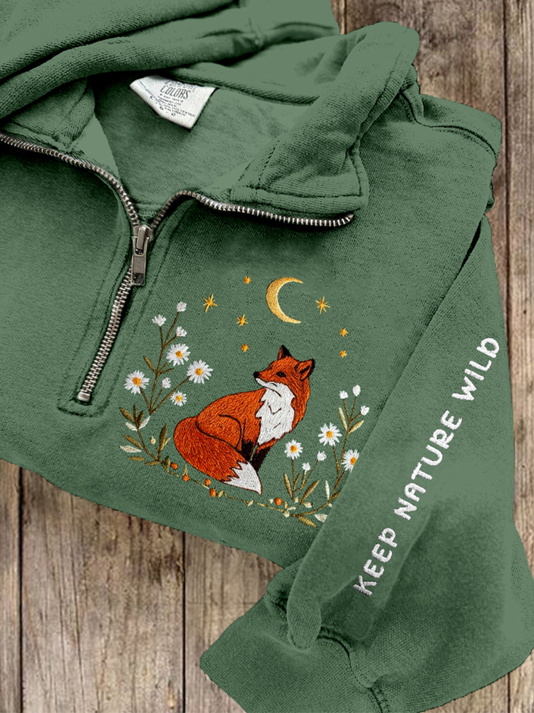 Respect The Locals Forest Fox Embroidered Cozy Sweatshirt