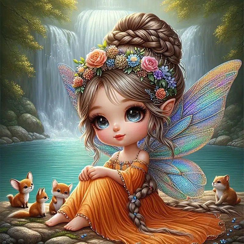 Fairy with Animals (velvet cloth) AB drill full round/square diamond ...