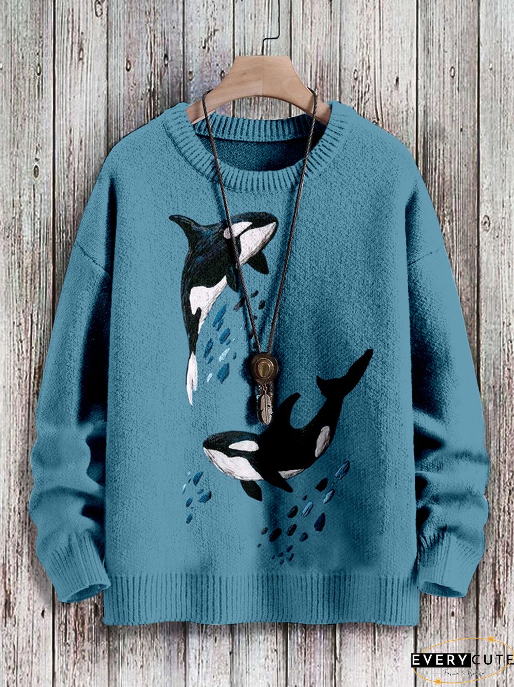 Whales Embroidery Art Vintage Cozy Pullover Sweater