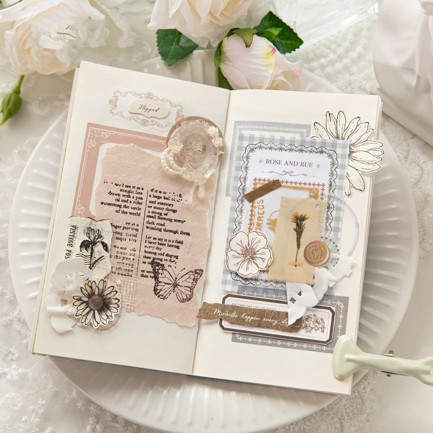 Time Echo Series Vintage Flower Border Landscaping Sticker