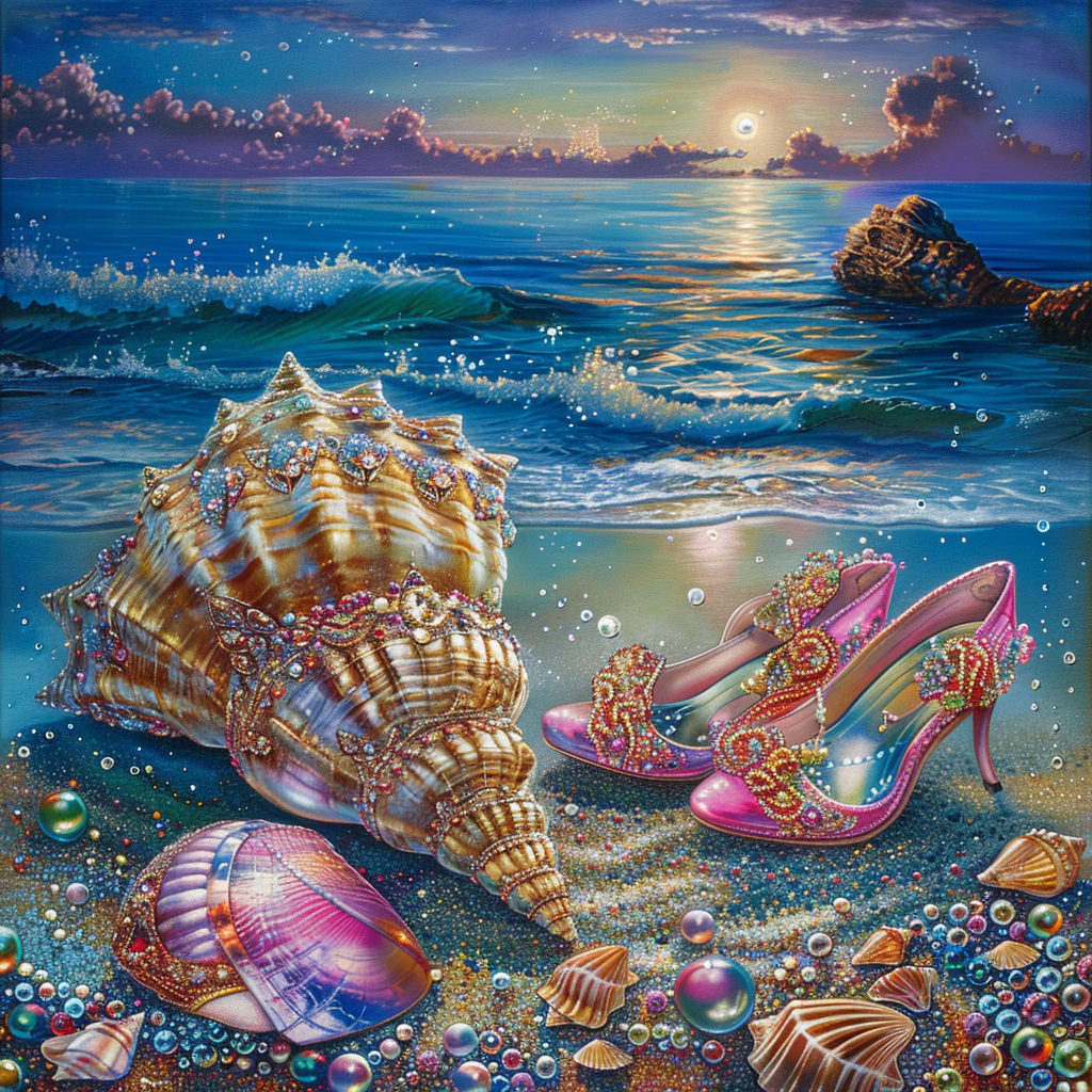 Beach Conch Shell High Heels (velvet cloth) AB drill full round/square ...