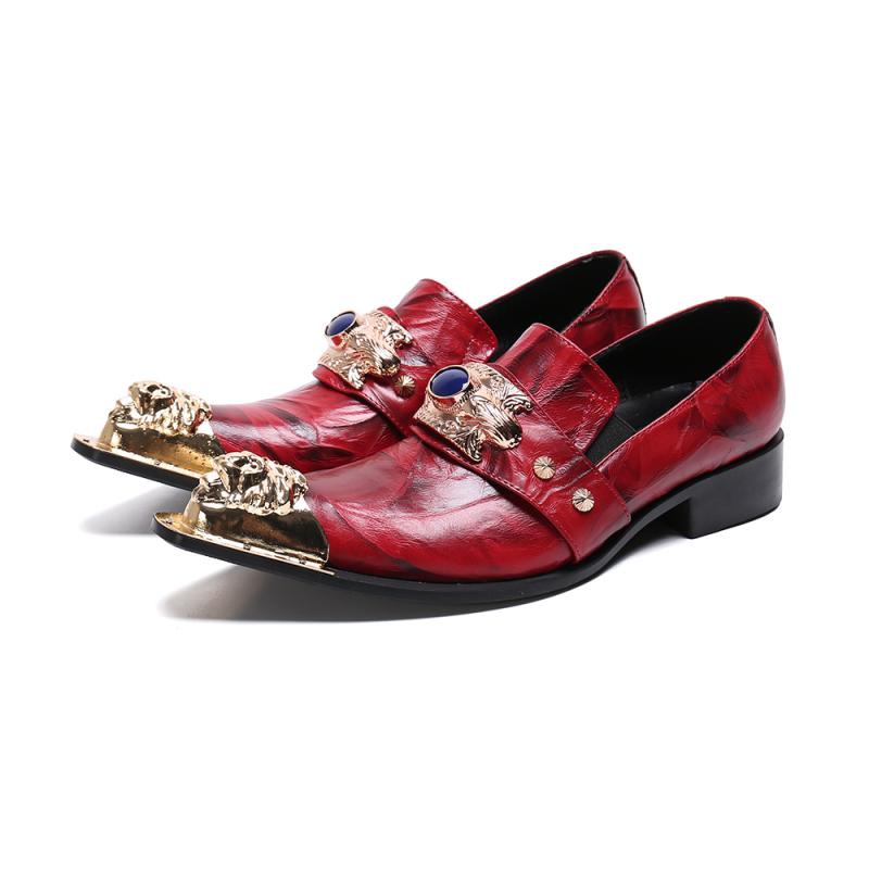 GOOSHOE Metal Pointed Toe Red Shoes Leather