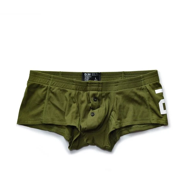 Men's sexy simple boxer briefs solid color button convex bag boxer briefs