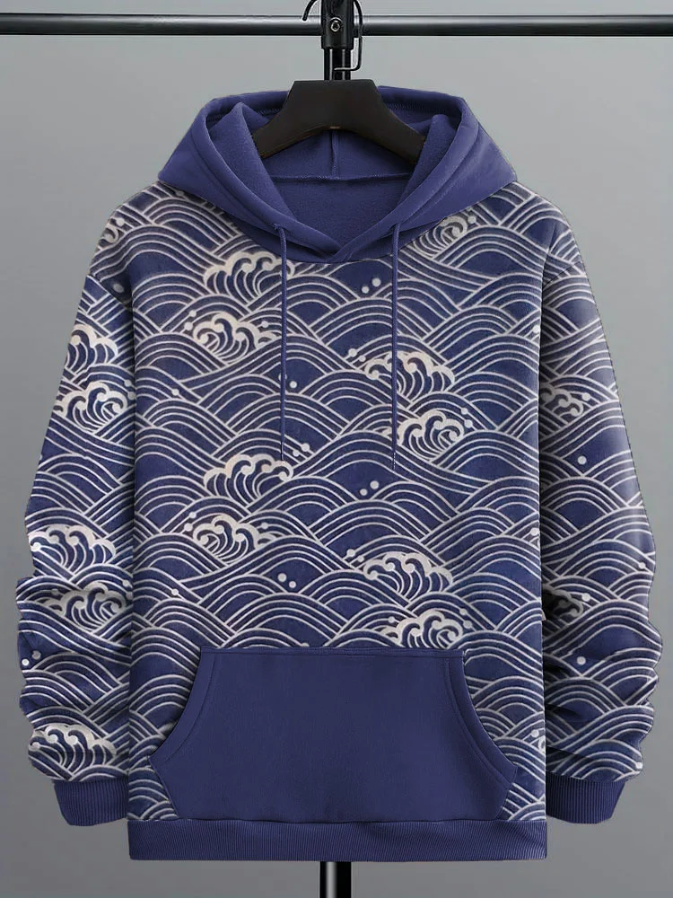 Japanese Art Waves Print Cozy Hoodie