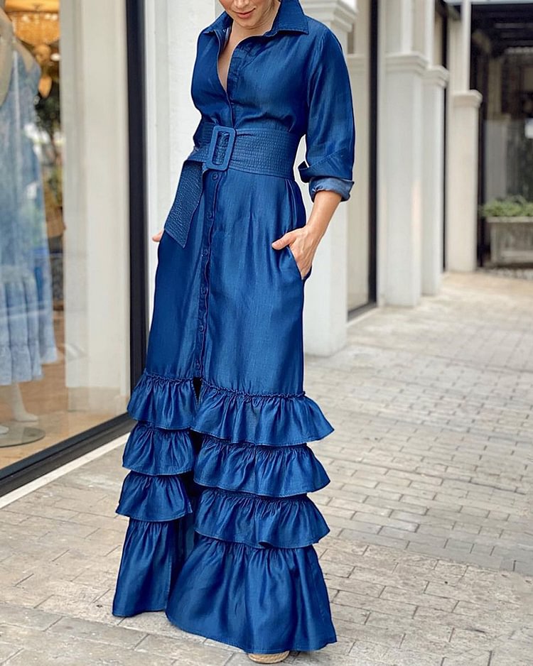 Layered Ruffled Elegant Lace-up Dress