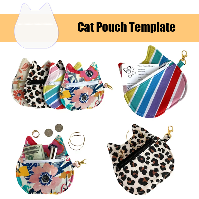 Cute Cat Zipper Pouch Template Ruler - With Instructions