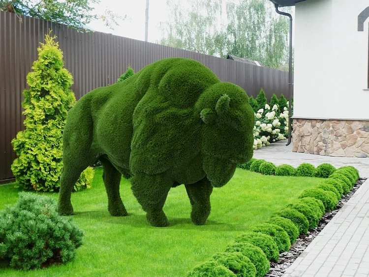 Outdoor Animal Bison Topiary Green Figures Covered in Artificial Grass Landscaping Sculpture ...