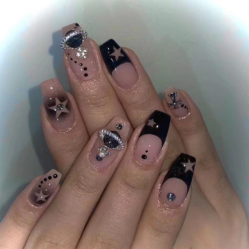 Churchf Short Ballet False Nails with Diablo Punk Star Wave Point ...
