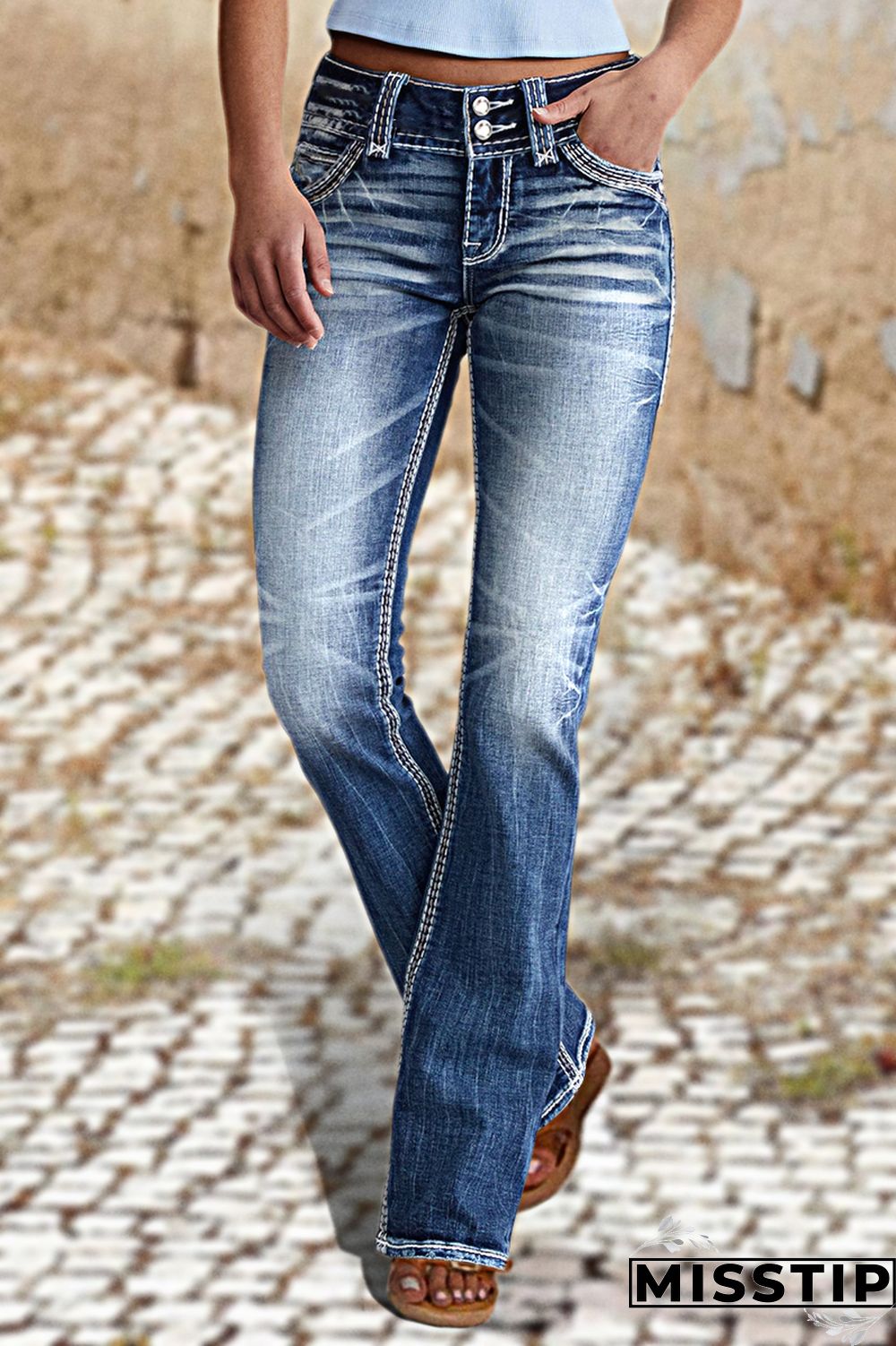 90s Vintage Slant Pocket Mid Waist Bootcut Jeans - MissTip