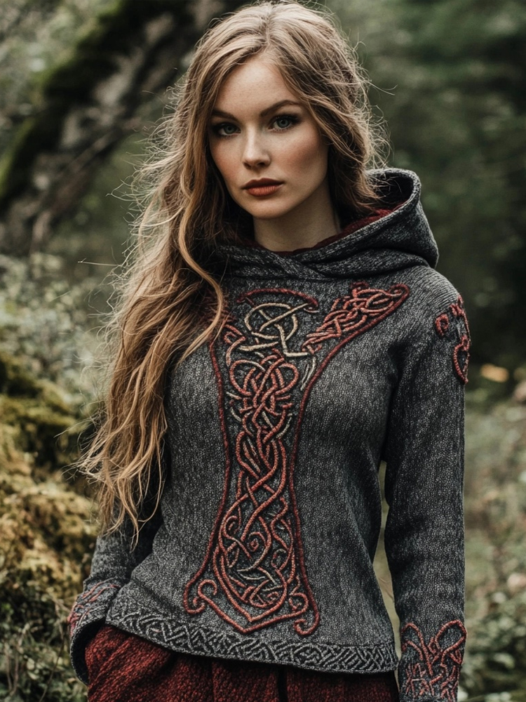 Vintage Viking Vegvisir Celtic Jacquard Cozy Hooded Sweater 36.99