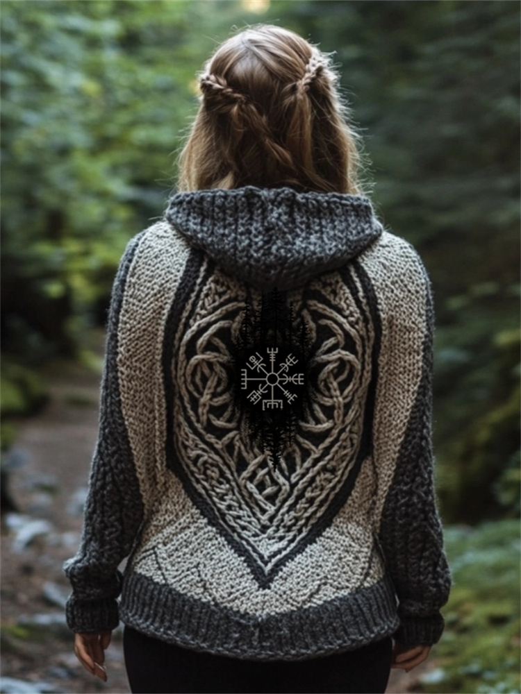 Vintage Viking Vegvisir Celtic Cozy Chunky Hooded Cardigan 42.99