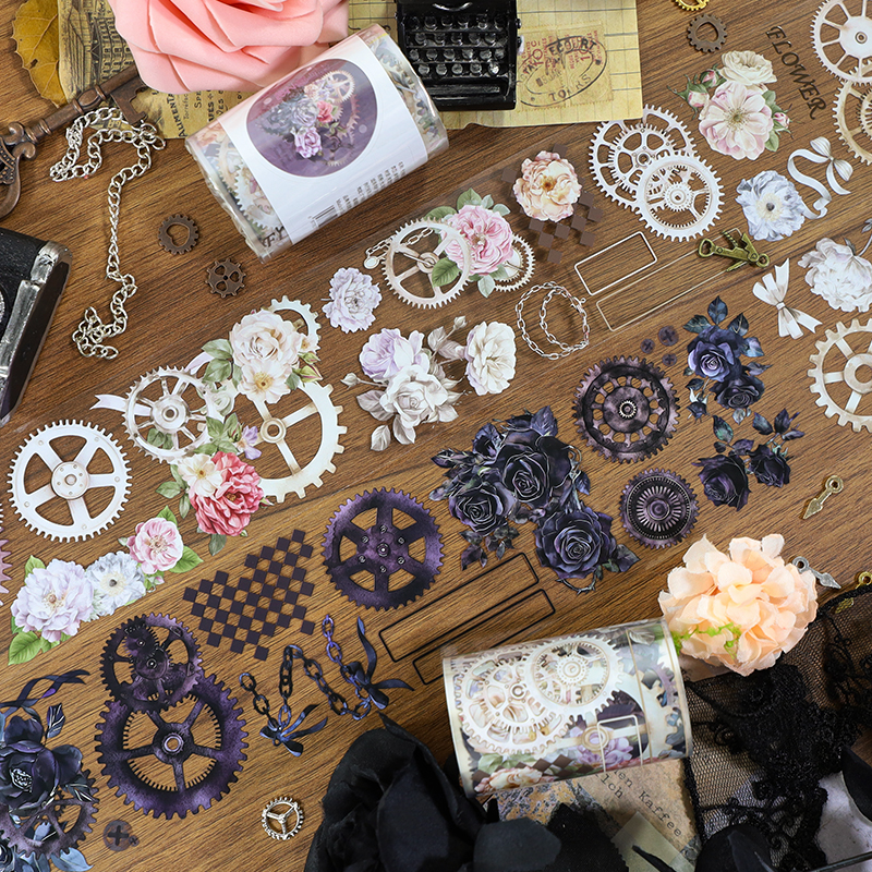 PET Tape - 60mm*200cm Wheel of Light and Dark Series Vintage Flower ...