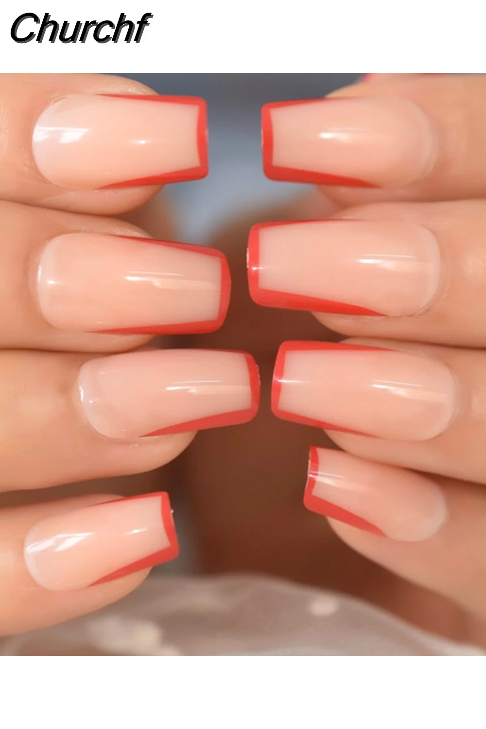 Churchf Acrylic French Nails Short Length Ombre Round French Tips ...