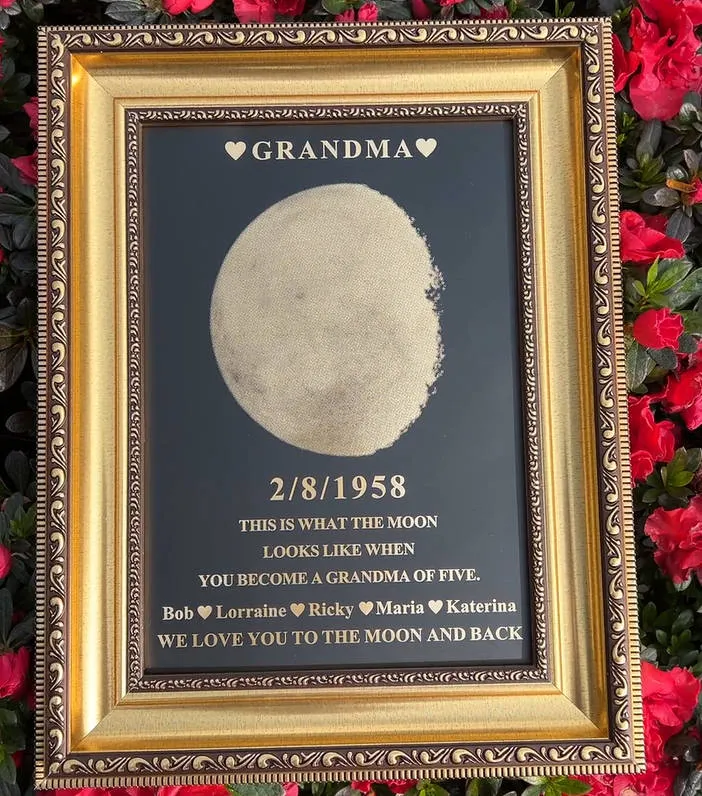 Custom Moon Phase Frame With Your Text, Custom Birth Date Art Frame ...