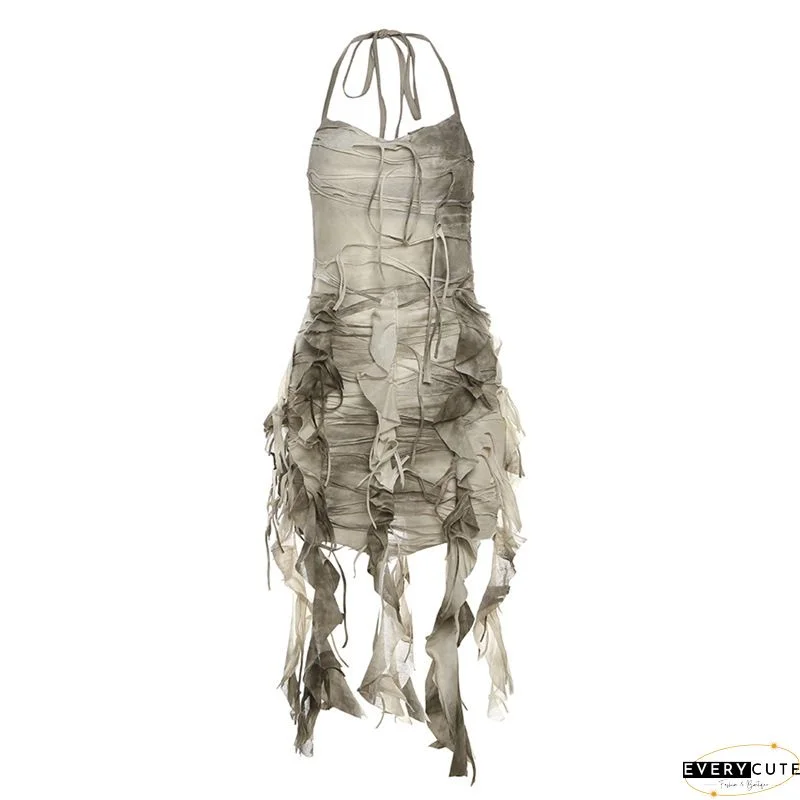 Insgoth Retro Sexy V Neck Black Dress Goth Aesthetic High Waist Party ...