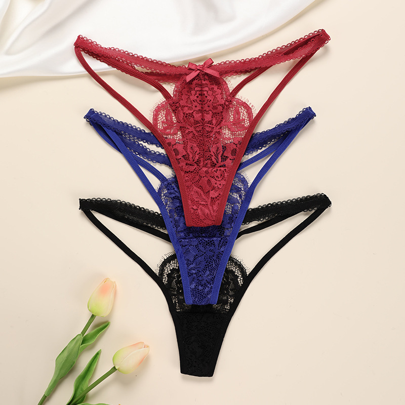 Uaang Women's Underwear Lace Low-Belt Fine Bow Bow Perspective T-Tongs ...