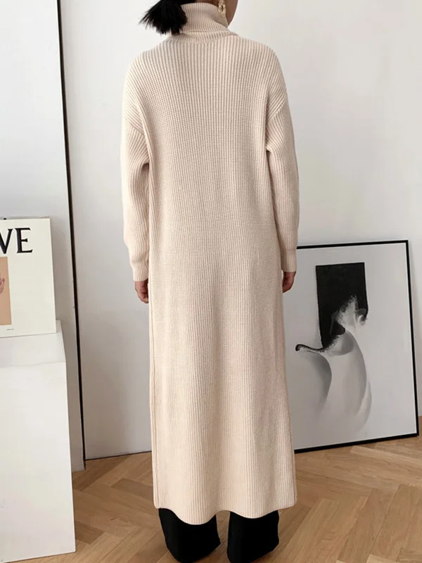 Timeless Elegance: Split-Front Sweater Dress with a Graceful Loose Fit