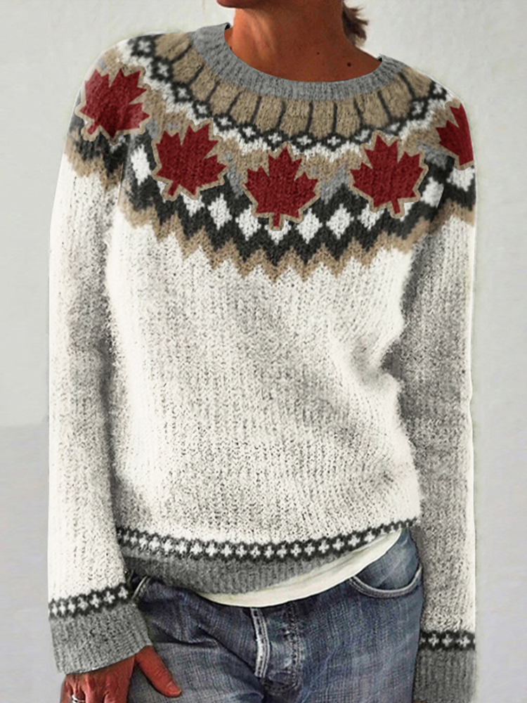 Women's Canadian Maple Leaf Fair Isle Jacquard Knit Sweater 34.99