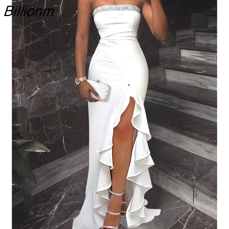 Billionm Women Glitter Shiny Ruffle Hem Split Thigh Dress
