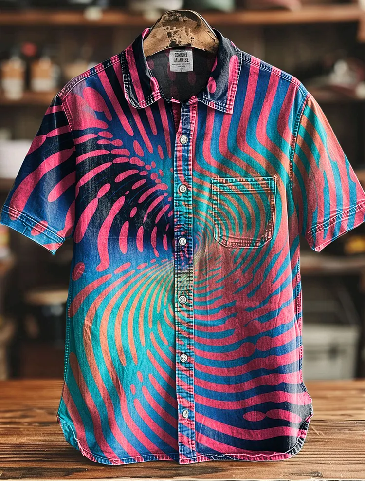 Vintage Pink Gradient Abstract Art Print Casual 100% Cotton Shirt