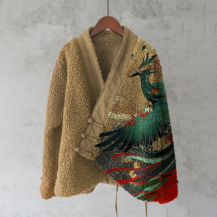 Japanese Phoenix Art Pattern Plush Kimono Cardigan
