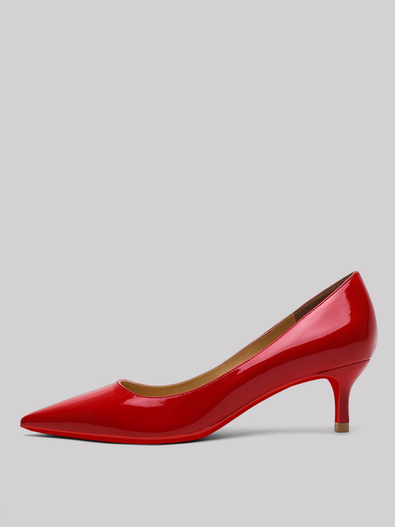 50mm Women's Classic Kitten Heels Red Bottom Pointed Toe Daily Patent Pumps